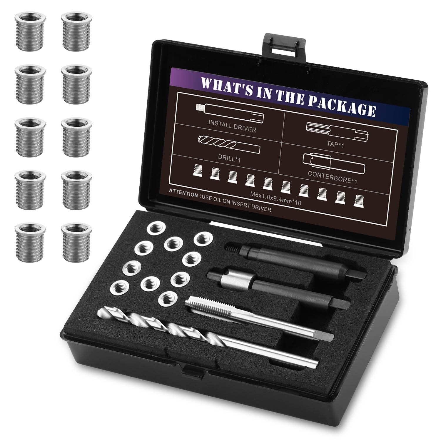 SENNMONN M6X1.0 Thread Repair Kit with 9.4mm Insert HSS Drill, Tap ...