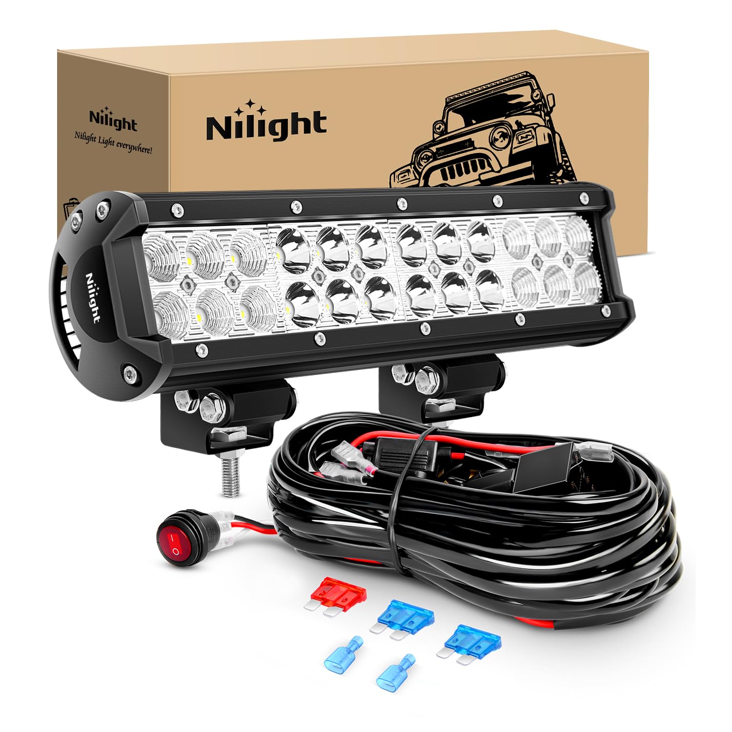 Nilight Led Light Bar 12 Inch 72W Spot Flood Combo Off Road Fog Lights ...
