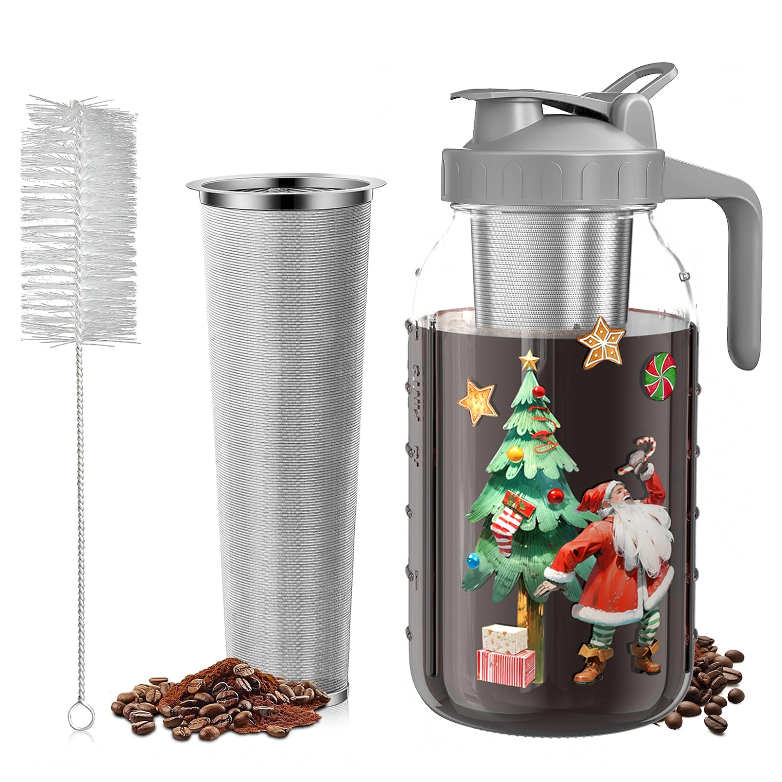 Christmas Cold Brew Coffee Maker Jar - 64oz Thick Glass Multipurpose ...