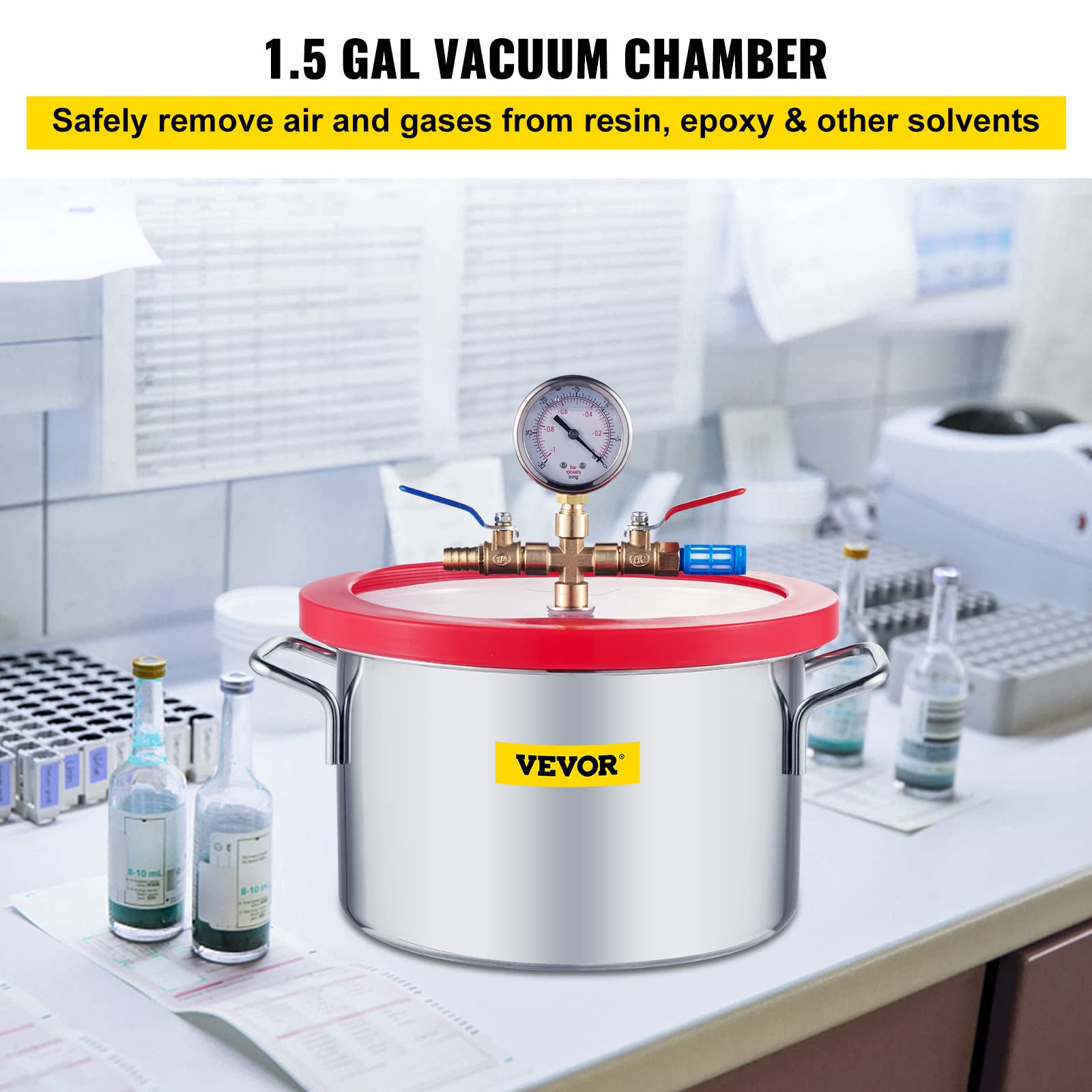 VEVOR 1.5 Gallon Vacuum Chamber, Vacuum Degassing Chamber Acylic Lid ...