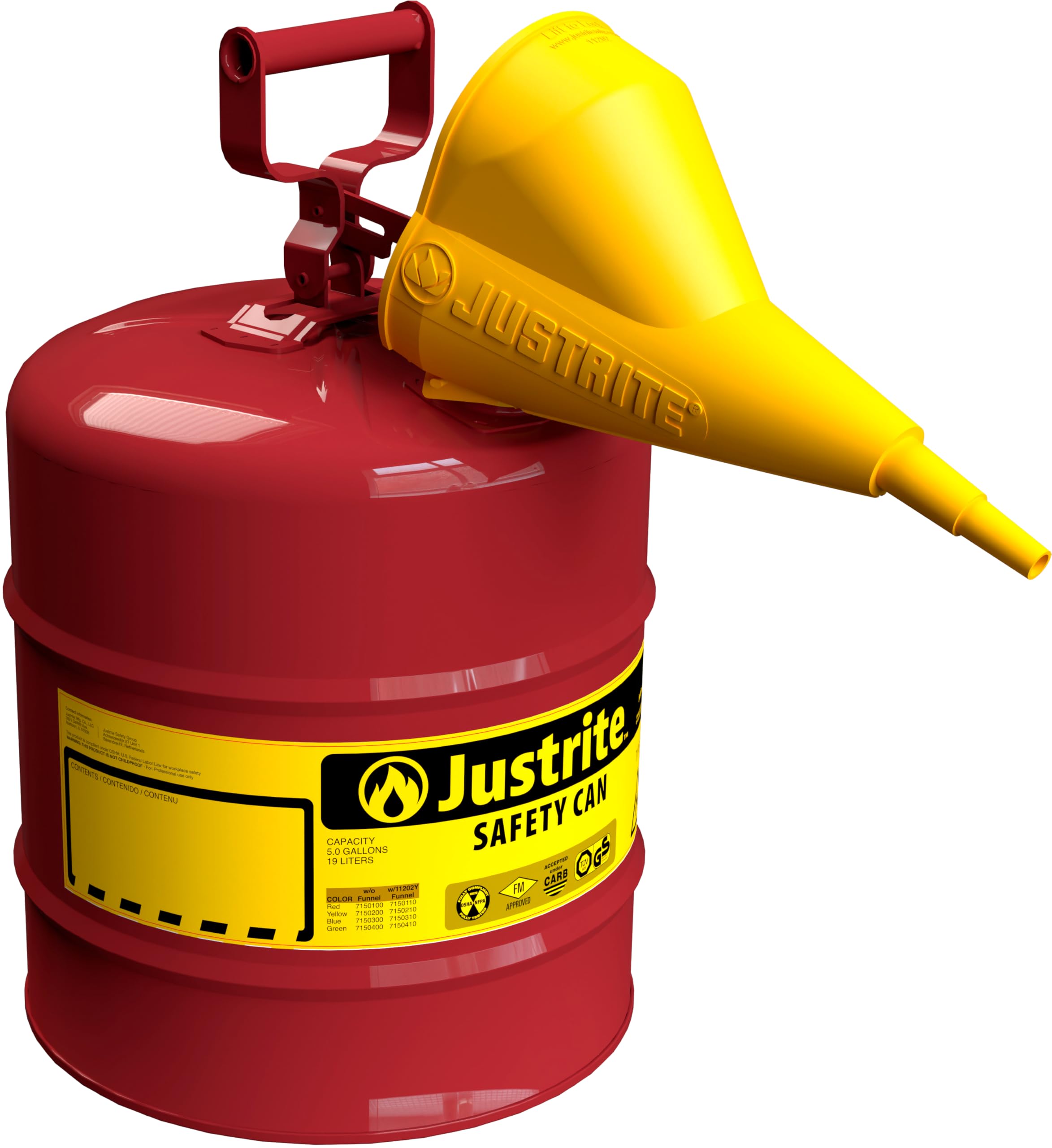 Justrite 5 Gallon Type I Red Safety Gas Can for Gasoline with Flame ...