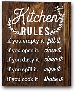 Amazon.com: Funny Kitchen Rules Sayings Wall Art Prints 8"x10" Wood ...