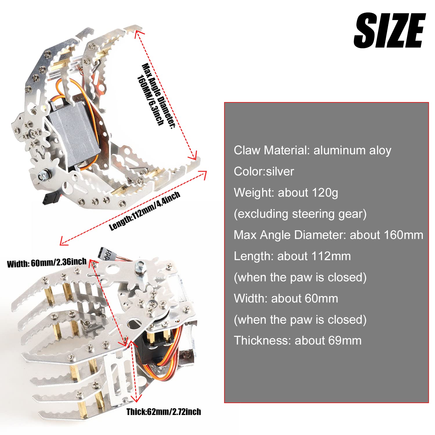 Professional Metal Robot Arm Claw Mechanical Gripper With High Torque Servo, Hand Fingers Paw RC ...
