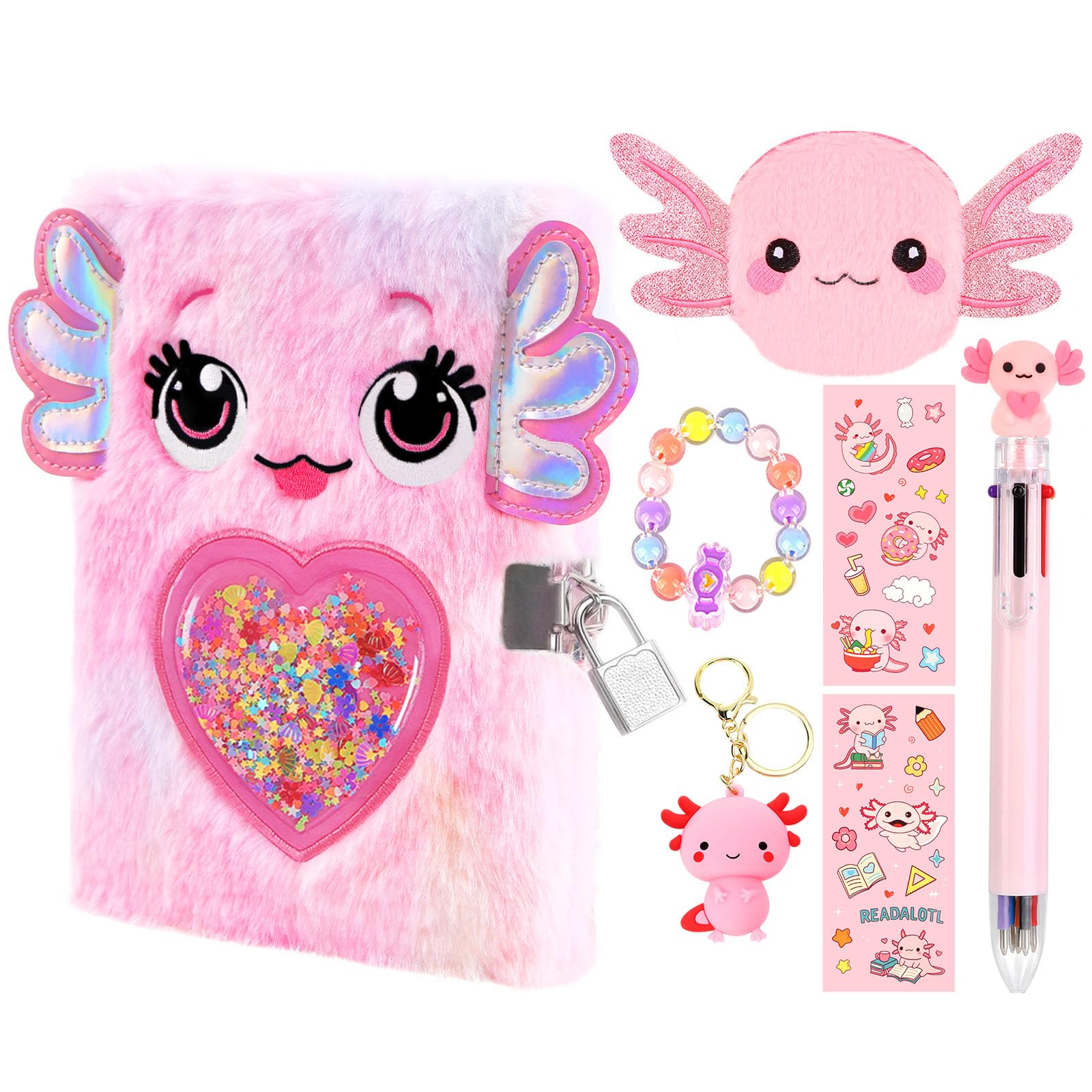 PrinBarBee Axolotl Diary For Girls With Lock And Keys, Girl Journal ...