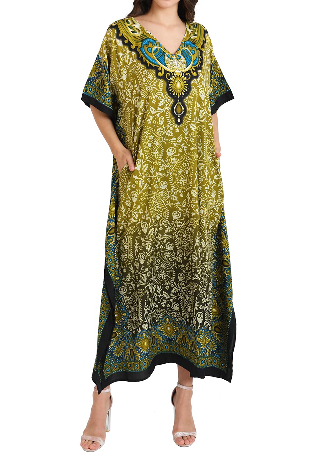 Miss Lavish London Green Kaftan Dresses for Women - Versatile Beach Coverups Plus Size African ...