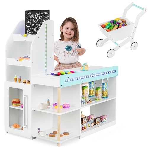 HONEY JOY Kids Grocery Store Playset, Wooden Supermarket Playset w/Cash ...