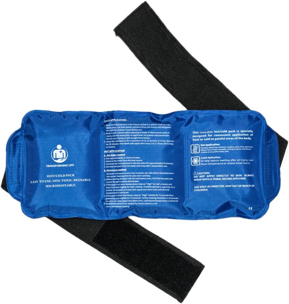 Hot & Cold Reusable and Flexible Gel Ice Pack with Strap for Pain ...