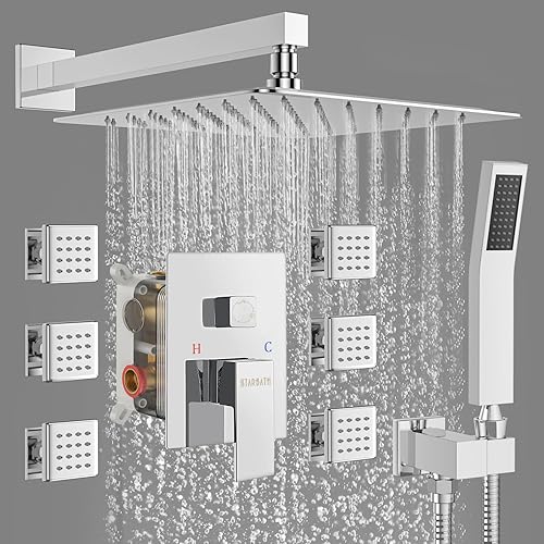 STARBATH Shower Body Jet System 12 Inch Ceiling Mounted Rainfall Shower ...