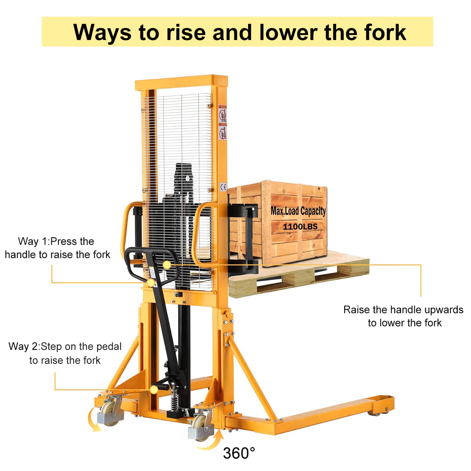 APOLLOLIFT Manual Pallet Stacker With Straddle Legs 1100lbs Capacity 63 ...