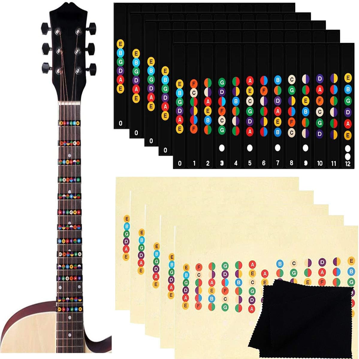 Guitar Fretboard Notes,Biluer 10PCS Guitar Learning Decals Guitar Map ...