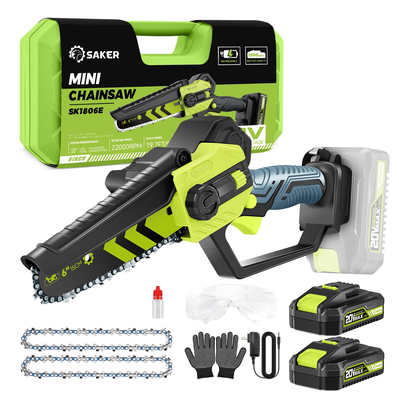 Saker Mini Chainsaw|6 Inch Chainsaw[2025 Upgraded Motor]|Mini Cordless ...