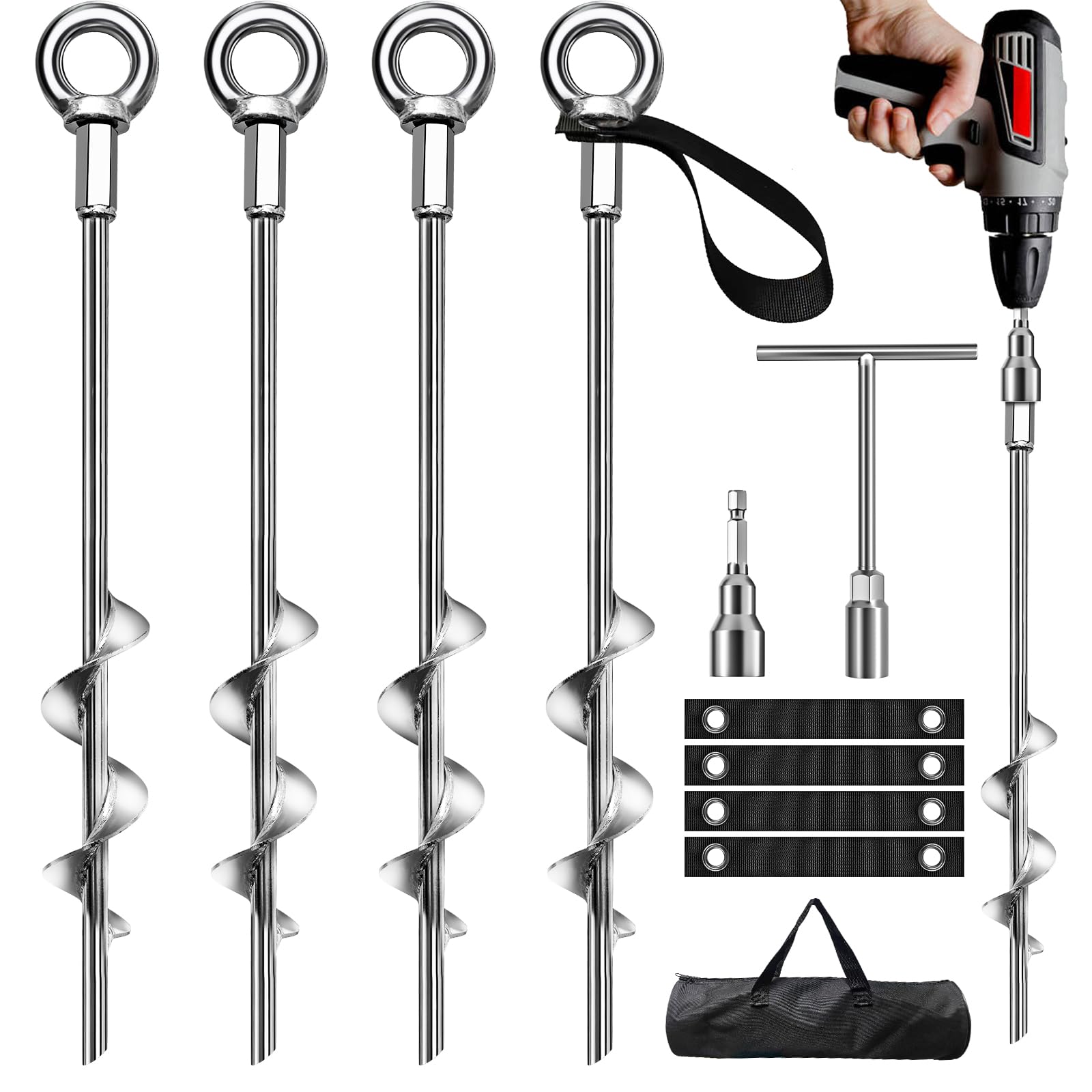 Phopich Ground Anchors Screw in, 4 Pack Swing Set Anchors Heavy Duty ...