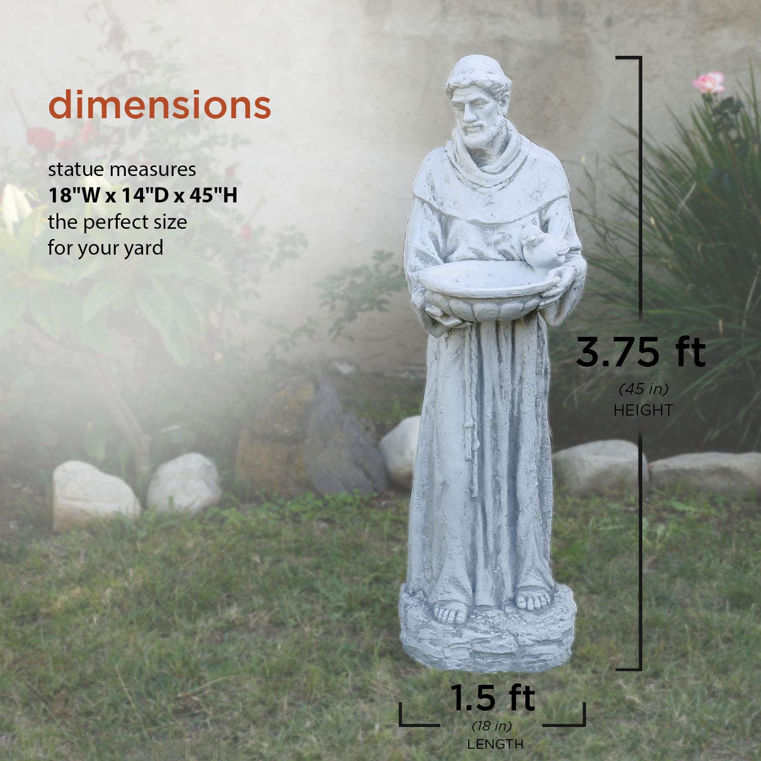 Alpine Corporation QFC106 Saint Francis Birdbath Outdoor Garden, Patio ...