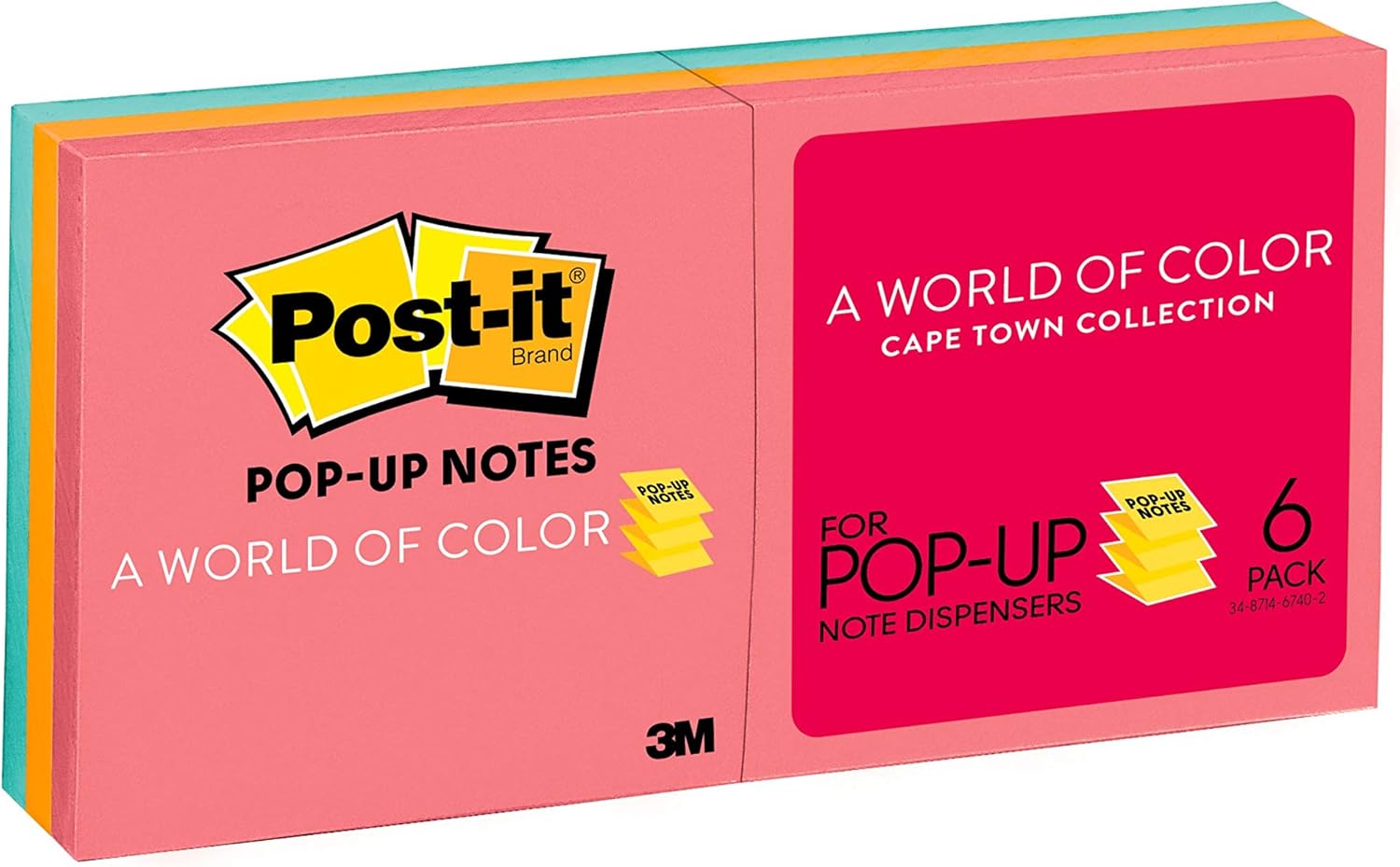 Post-it Notes Pop-Up Sticky Notes, 3" x 3", 6 Pads, 100 Sheets/Pad ...