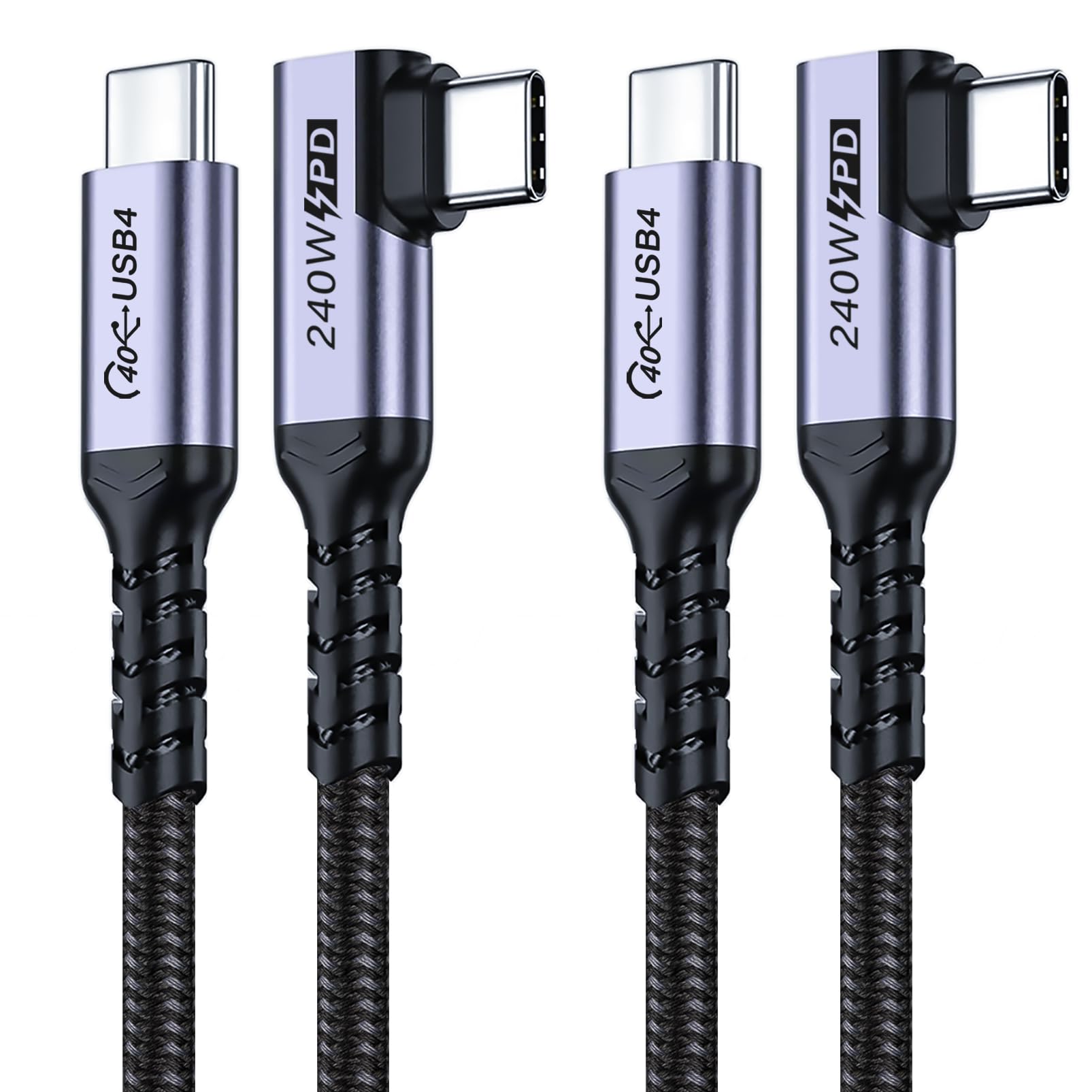 SUMPK USB4 Cable 3.3FT 2 Packs, 240W USB C to USB C Cable Right Angle ...