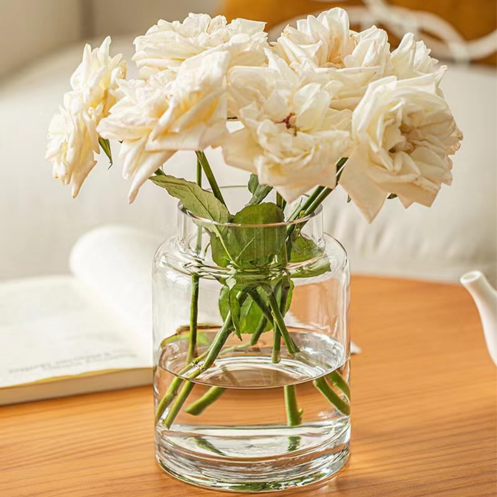 Nagpew Large Glass Vase, 9 Inch Clear Fluted Flower Vase for ...