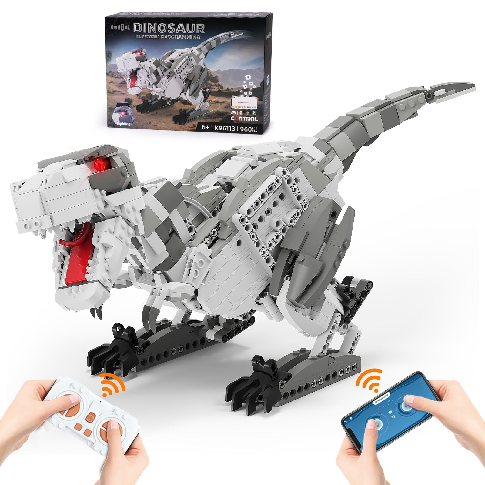 OWNONE 1 Dinosaur Building Kit, Remote Control Jurassic T Rex Building ...