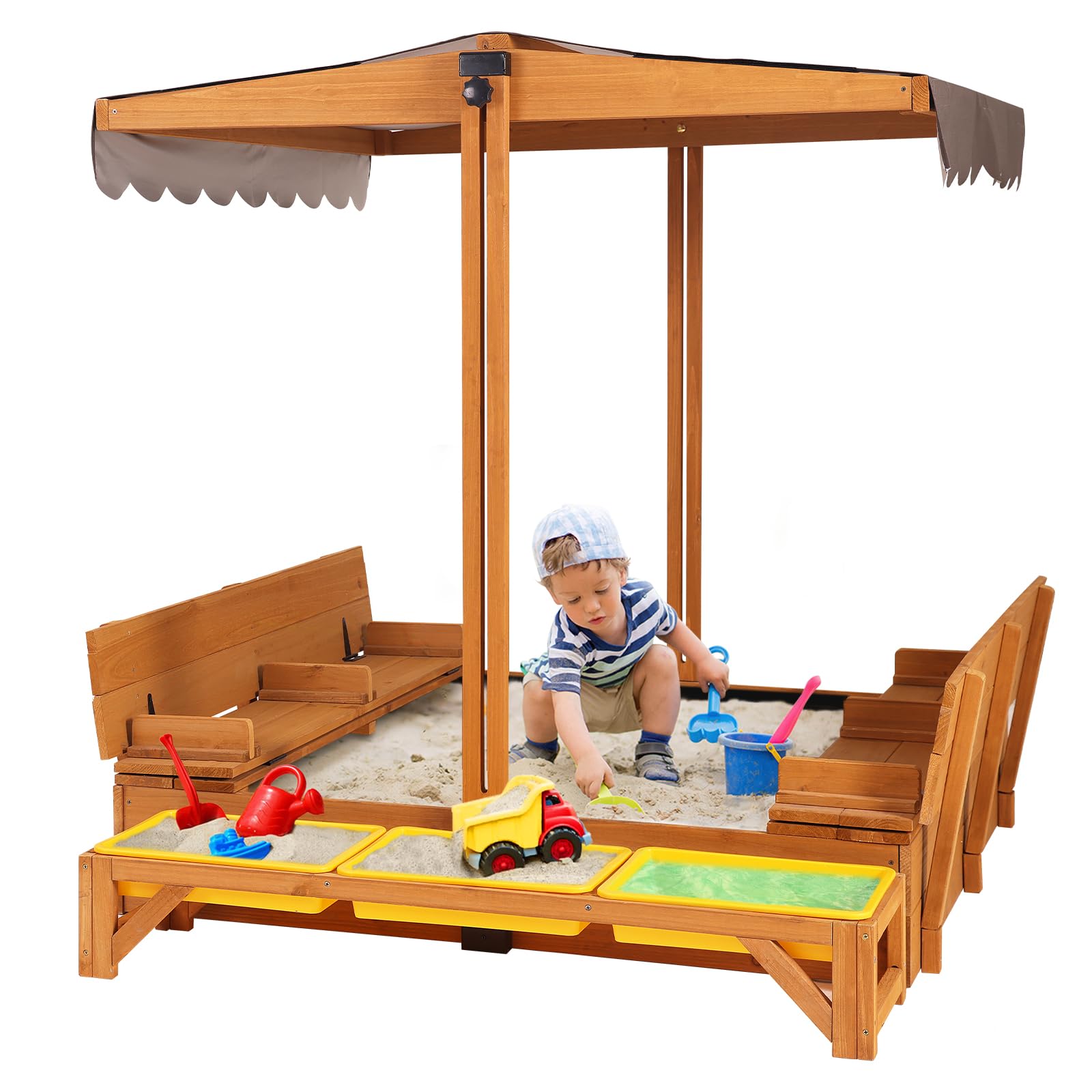 GUTINNEEN Wooden Sandbox Backyard Sand Box with Cover, Outdoor Sandbox ...