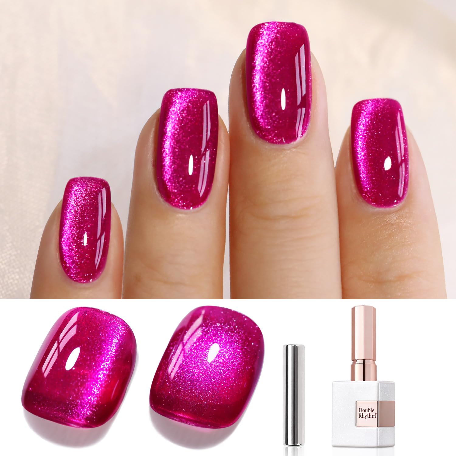 Double Rhythm 15ML Ice Glass Cat Eye Gel Polish with Magnet Holographic ...