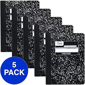 Mead Composition Notebook, Wide Ruled, 100 Sheets, 5 Pack (72368 ...