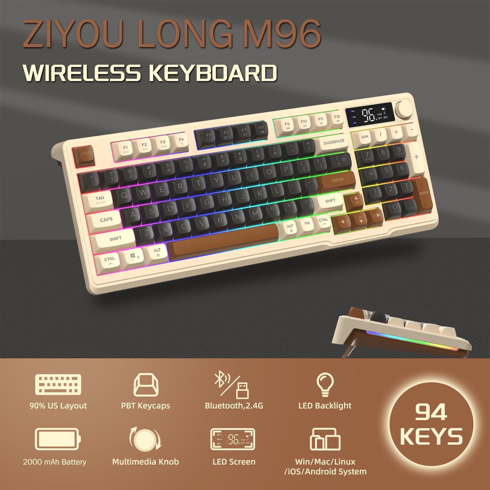 Mua ZIYOU LANG Wireless Gaming Keyboard with Display Screen & Knob ...