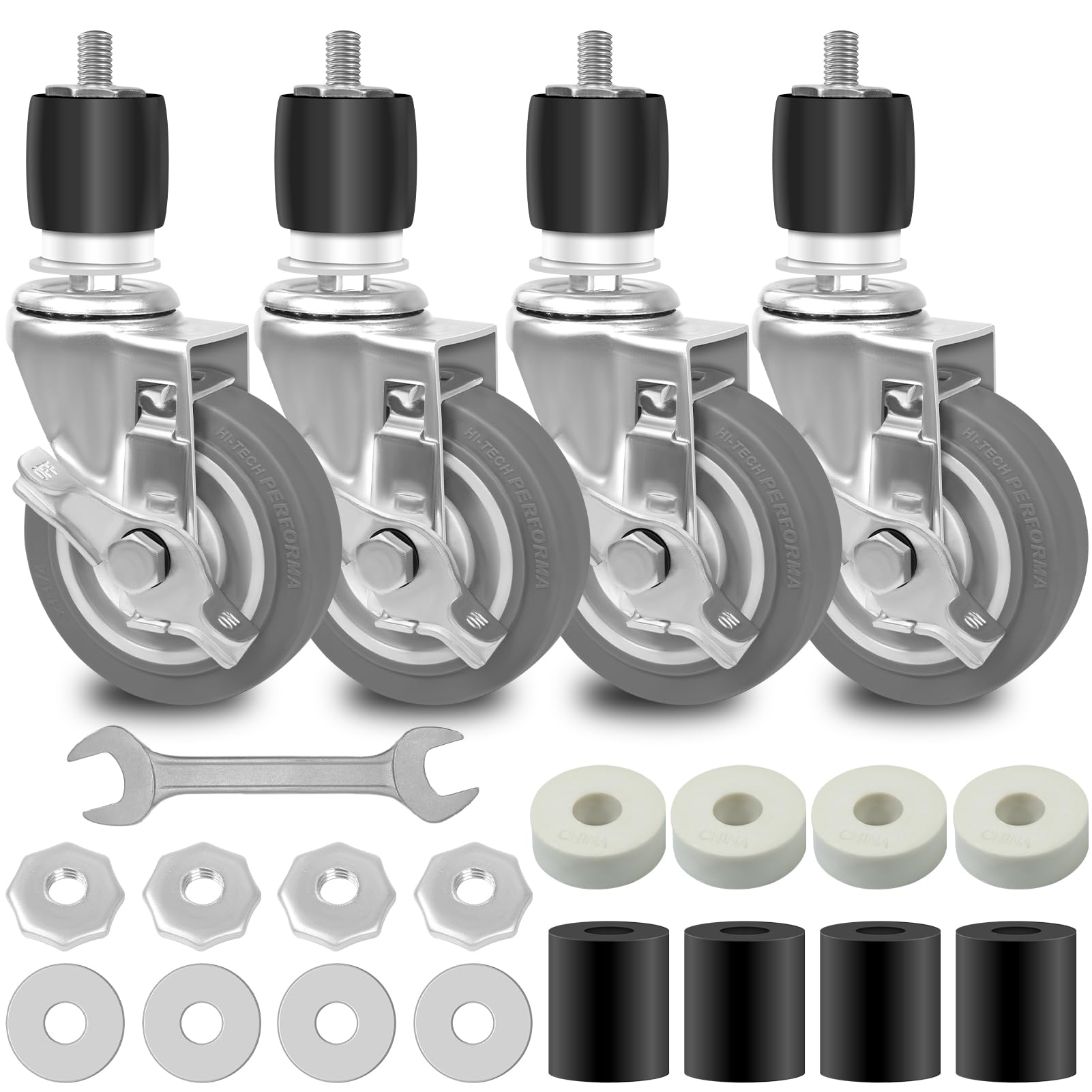 4 Inches Prep Table Wheels, Expanding Stem Caster Set of 4 with Brake ...
