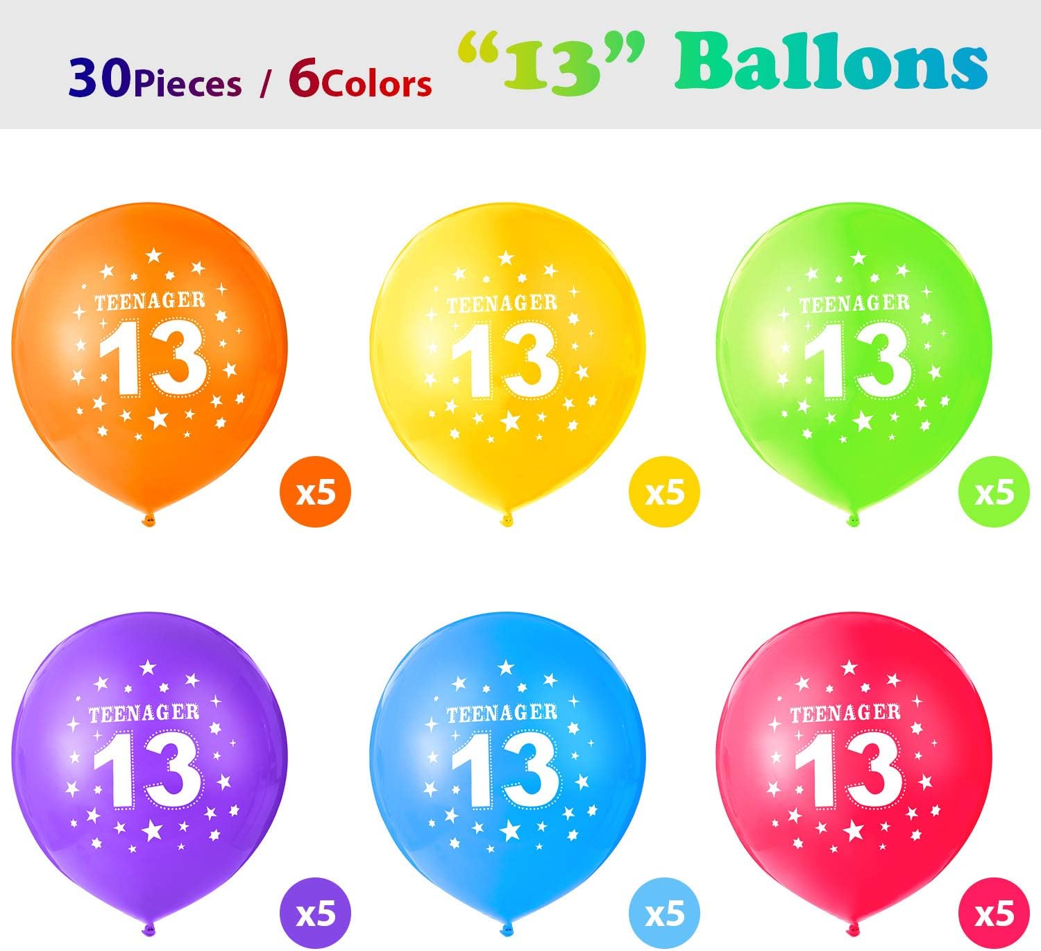 13th Birthday Balloon Kit, Includes 30 Pieces 12 Inches Teenager ...