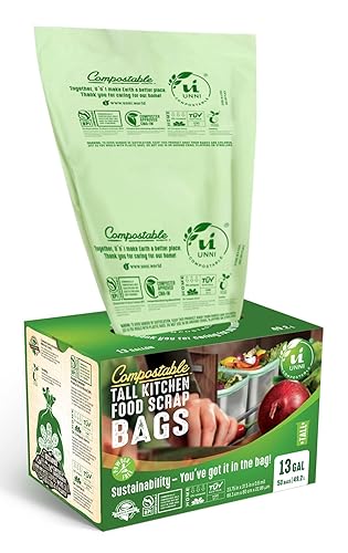 UNNI Compostable Liner Bags, 13 Gallon, 49.2 Liter, 200 Count, Heavy ...