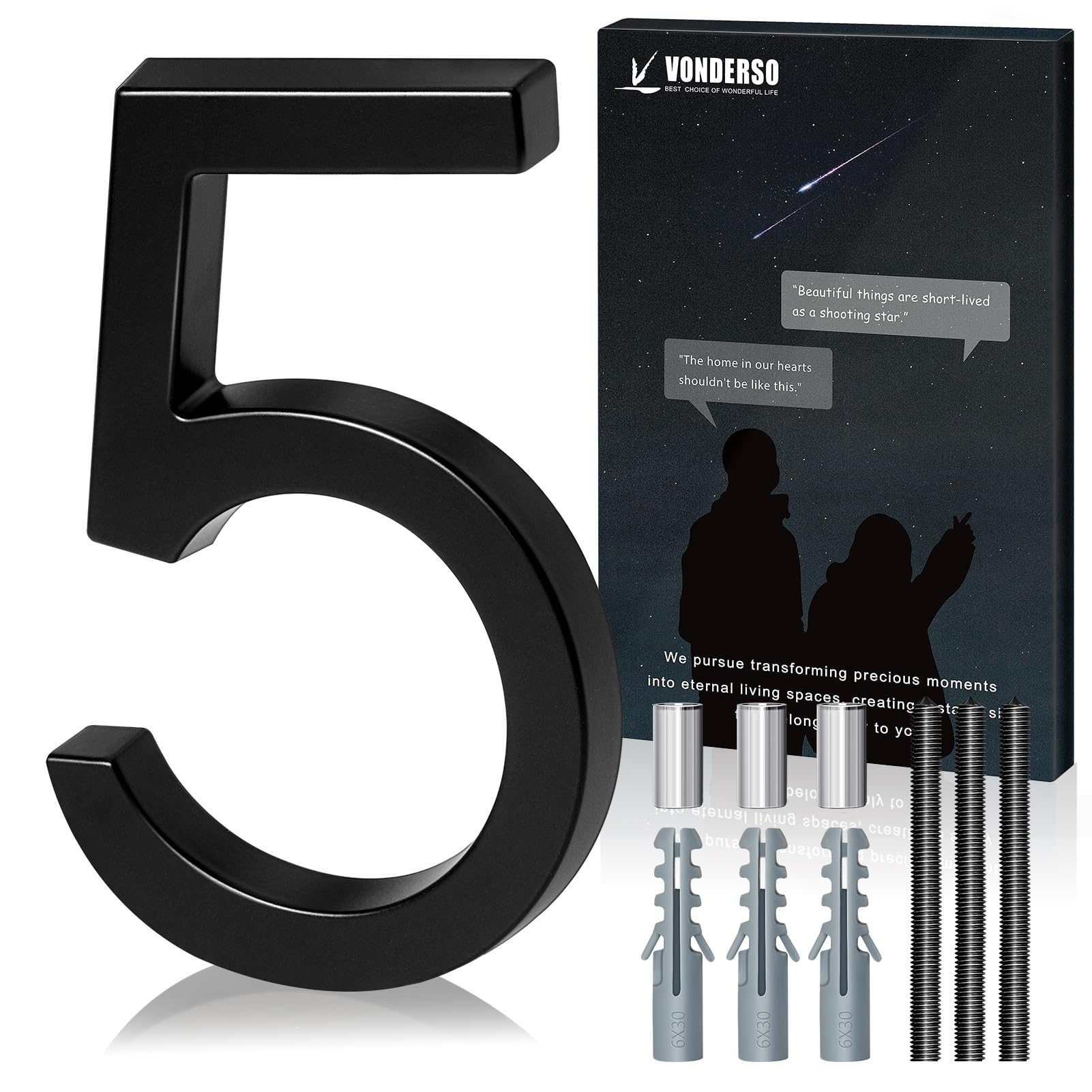 VONDERSO 6 Inch Floating House Numbers and Letters for Outside,Black ...