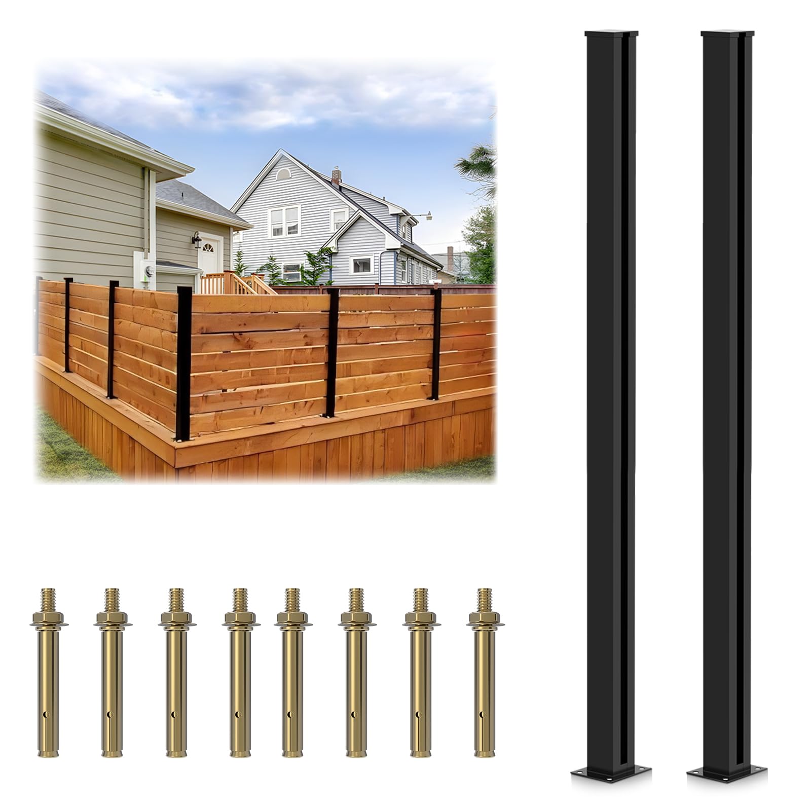 ZBuildMars 2 Pack 45" Aluminium Alloy Fence Posts, Matte Black Metal ...