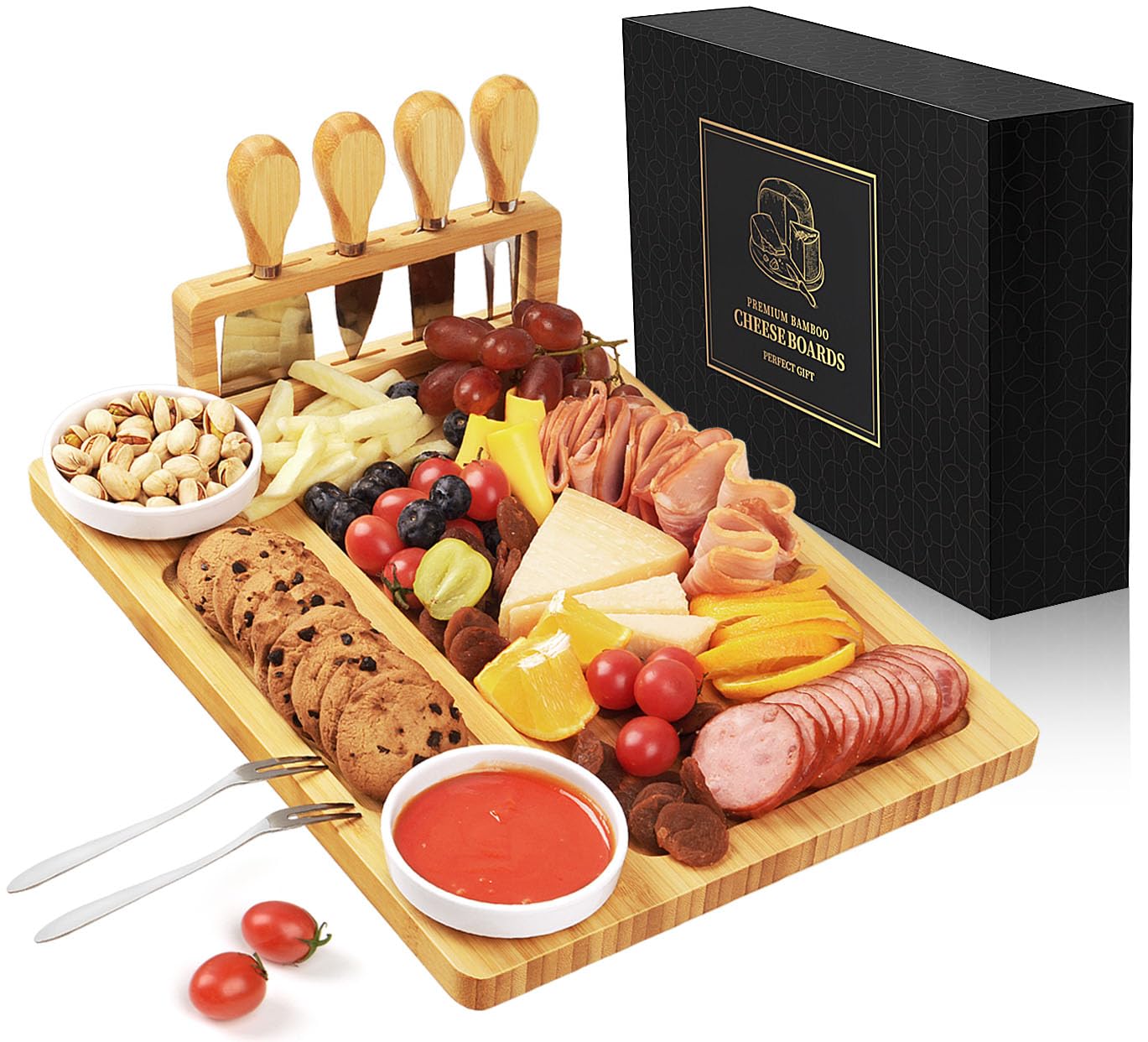 Bamboo charcuterie boards Gift Set - Serving Meat Cheese Board ...