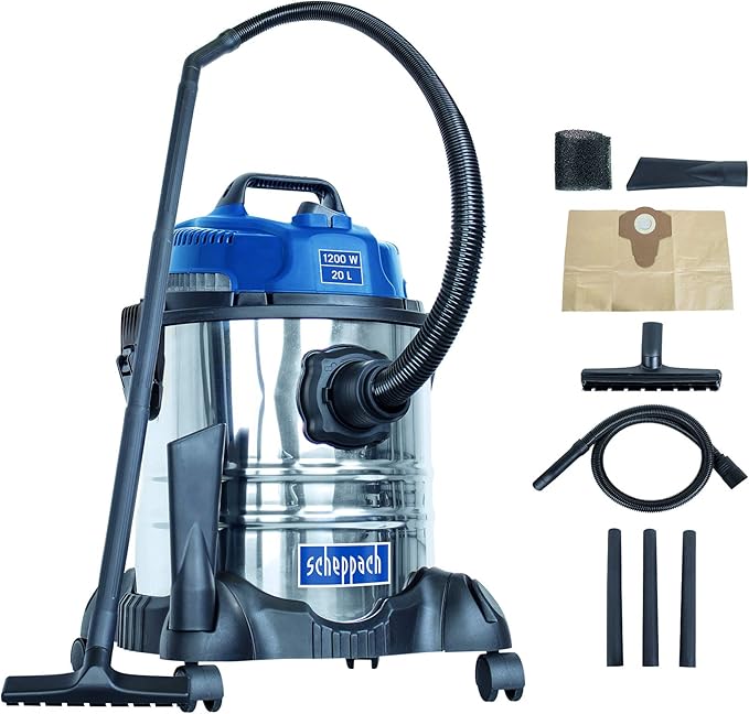 SCHEPPACH Aspirateur Eau et poussiere 20L 1200W avec Une Brosse combinée, Un suceur Plat, Un ...
