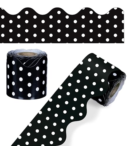 Carson Dellosa 36 Ft Scalloped Black and White Polka Dot Bulletin Board ...