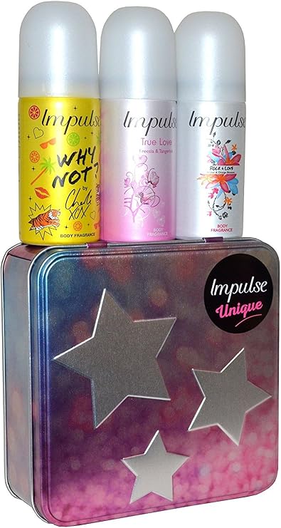 Impulse Miniature Body Fragrance Spray 3 Gift Set with Tin Can for Her ...