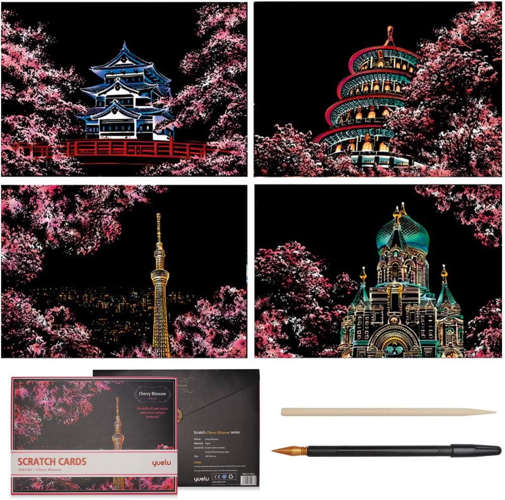 kuou Scratch Art Paper, Rainbow Painting Scratchboard (A4*4 Sheets ...