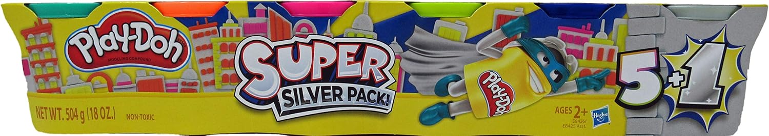 Amazon.com: Play-Doh Super Silver Pack 5 Plus 1 Includes 1 Can Silver ...