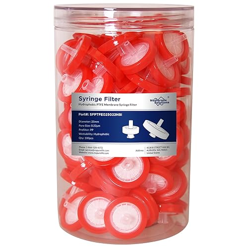 Syringe Filter 100 PCs PTFE Hydrophobic Membrane Filtration, 20mm Disc ...
