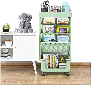 5 Tier Mobile Bookshelf,Removable Movable Unique Bookcase,Mobile Book ...