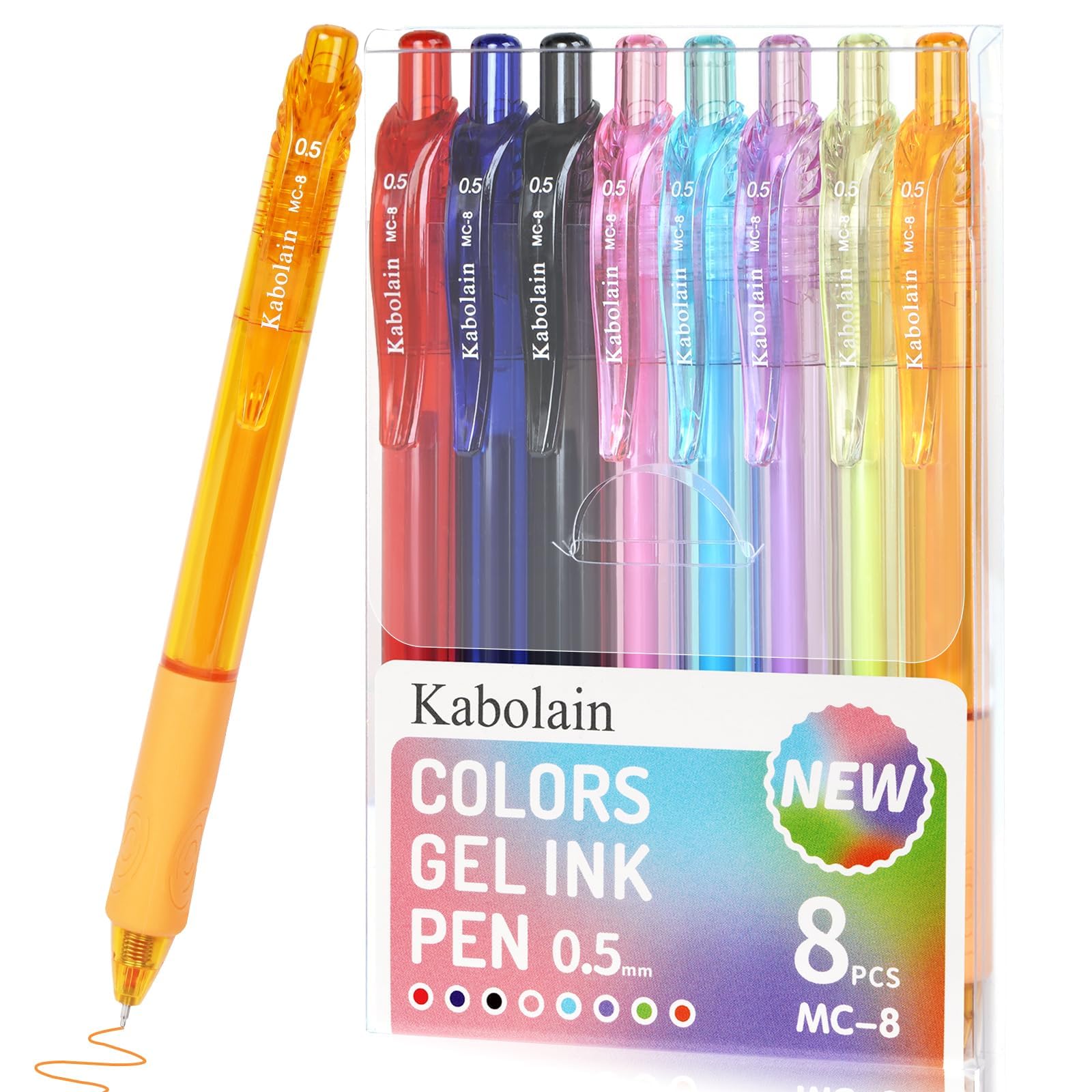 Kabolain Gel Ink Pen, 8 Assorted Colors 0.5mm Fine Point Tip Pen, Gel ...