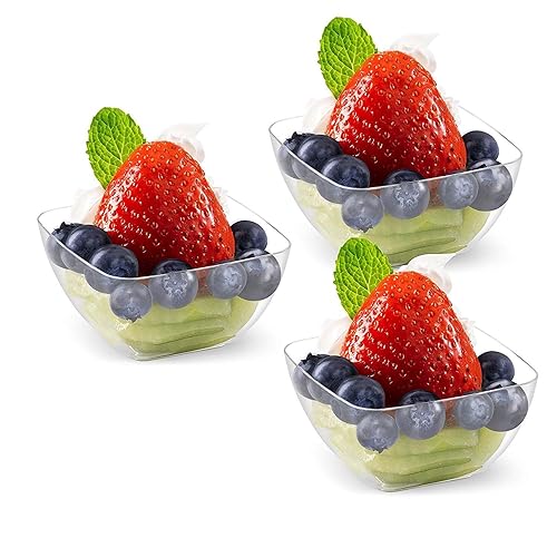 Clear Plastic Dessert Bowls Plates | 2 oz - 24 Pack | Square Rounded ...