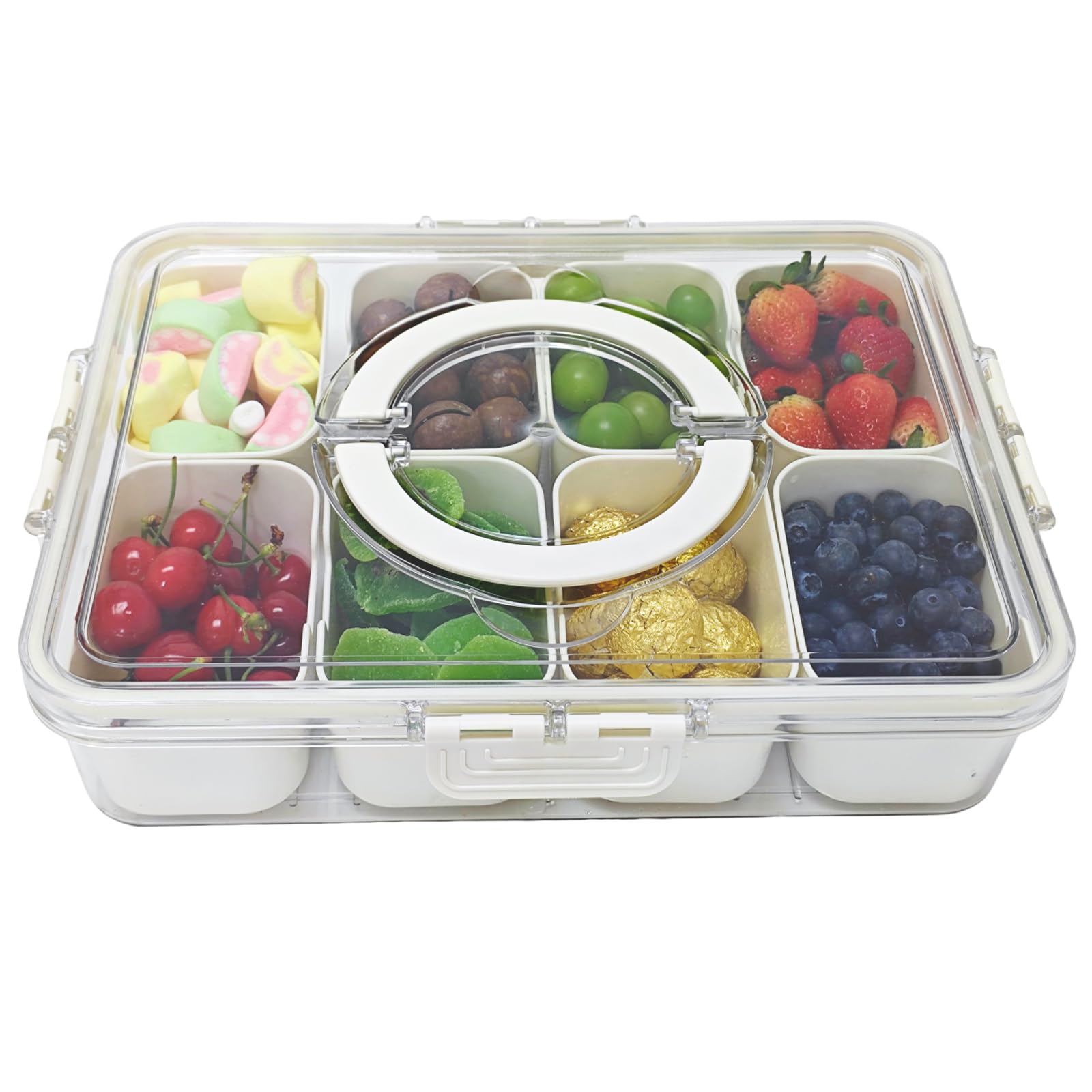 Divided Serving Tray with Lid & Handle - 8 Compartments Snackle Box ...