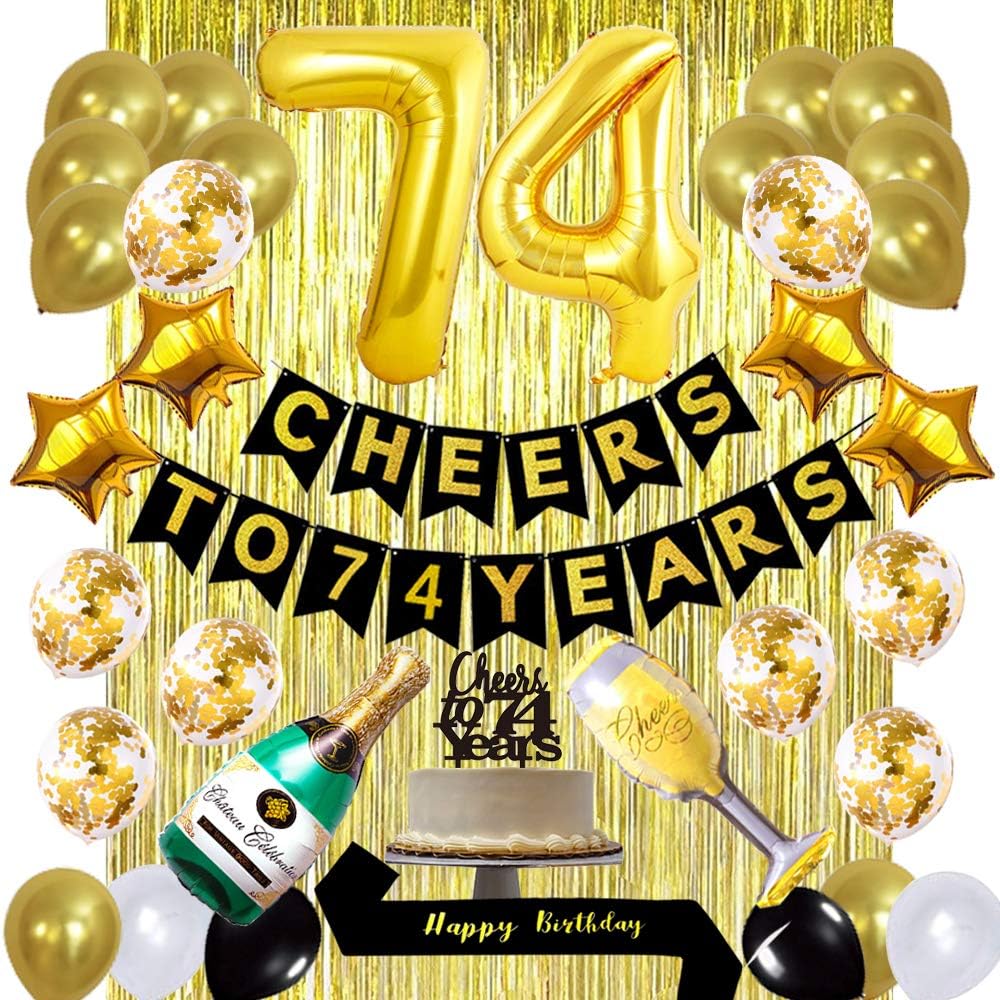 Amazon.com: Gold 74th Birthday Decorations Kit, Cheers to 74 Years ...
