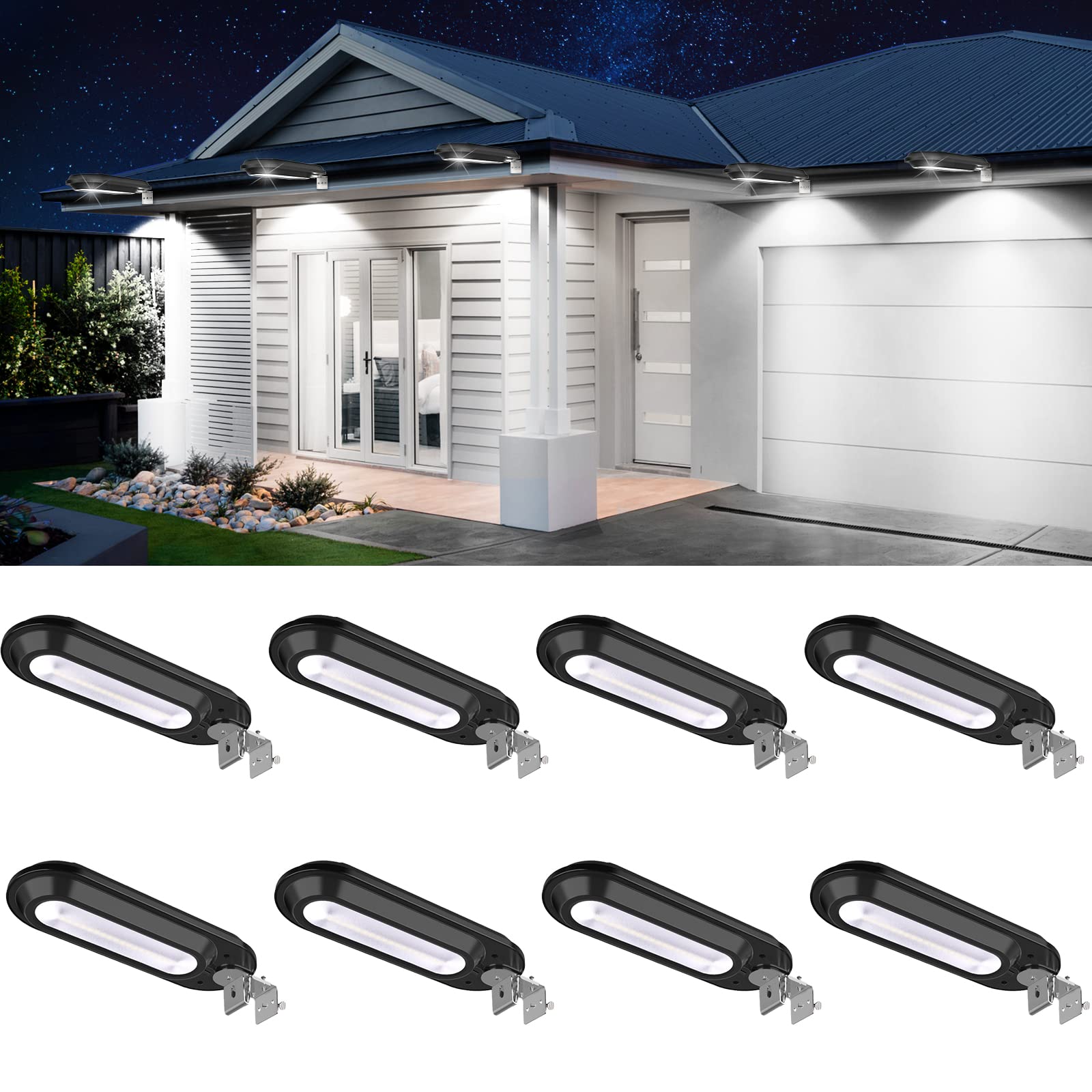 ROSHWEY Solar Lights Outdoor 200LM, 18 LED Gutter Lights Outdoor ...
