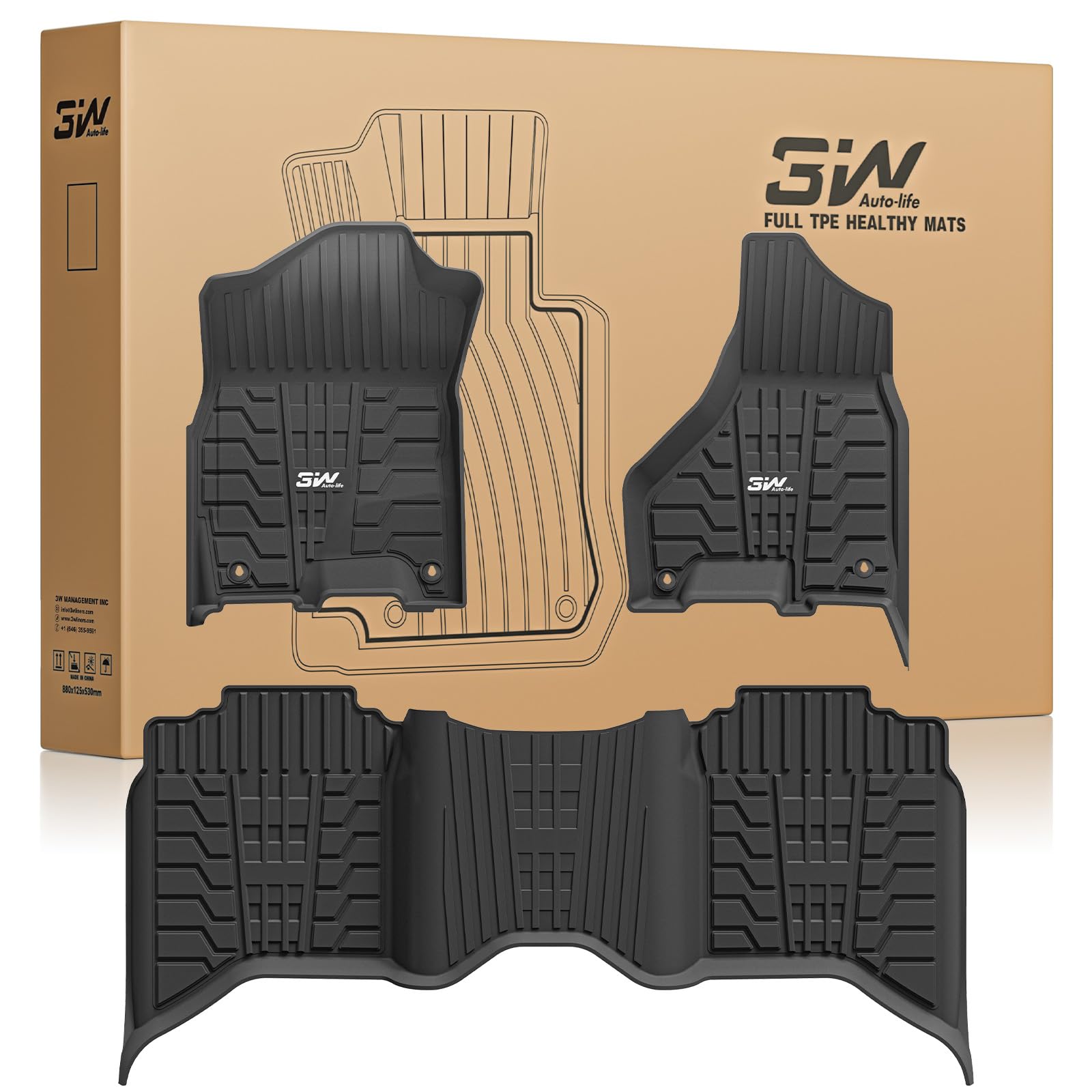 3W Floor Mats for 2019-2024 2025 Ram 2500/3500 Crew Cab with Bucket ...