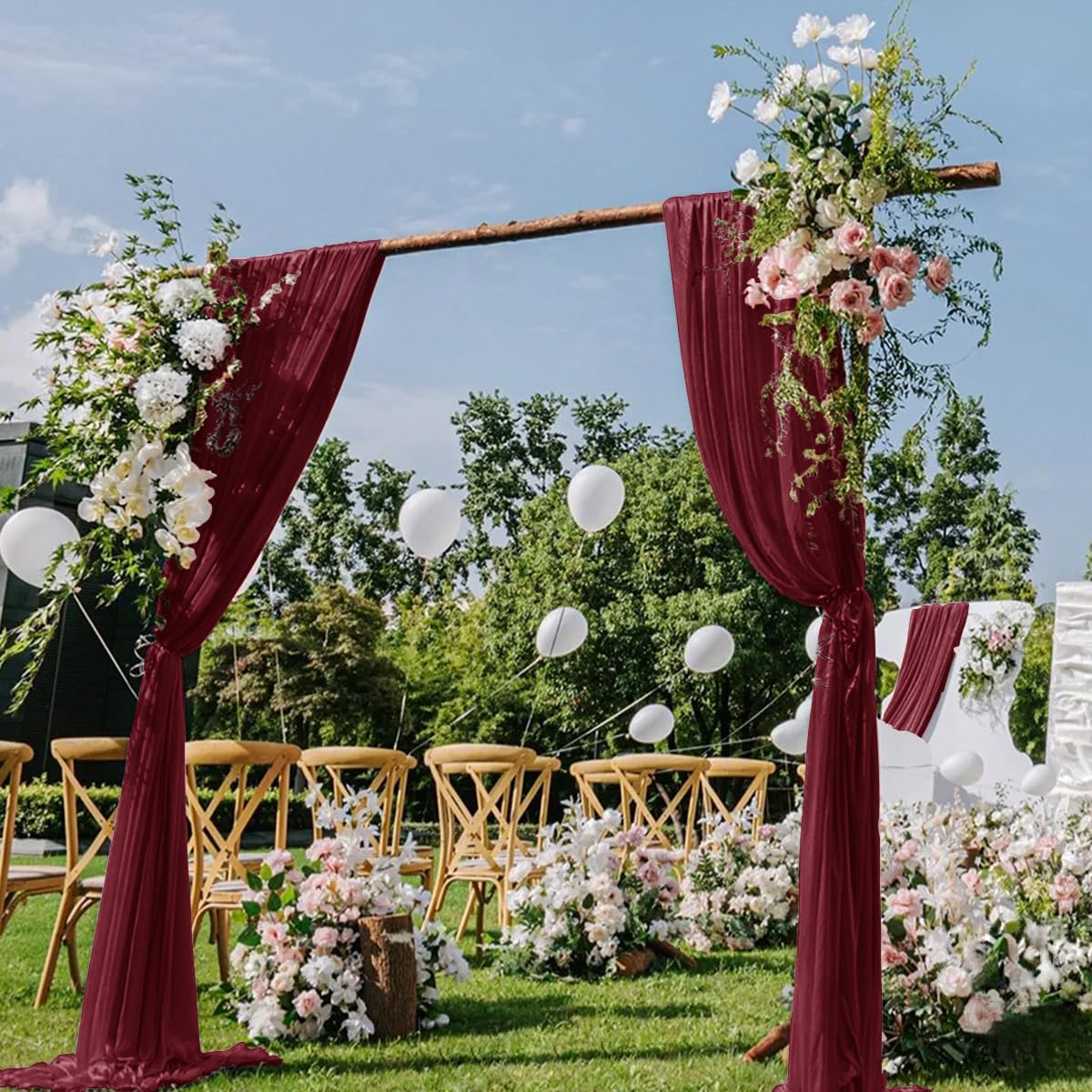 DeZerlor Burgundy Wedding Arch Draping Fabric 2 Panels Sheer Red ...