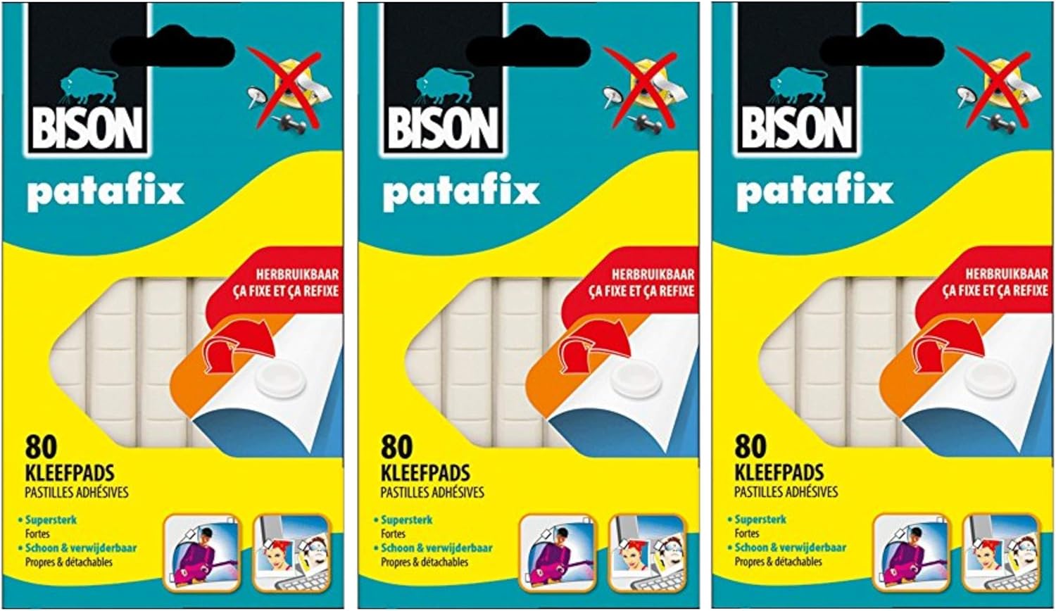 Bison - Patafix Fix paste 80 abnehmbare und wiederverwendbare Klebepads ...