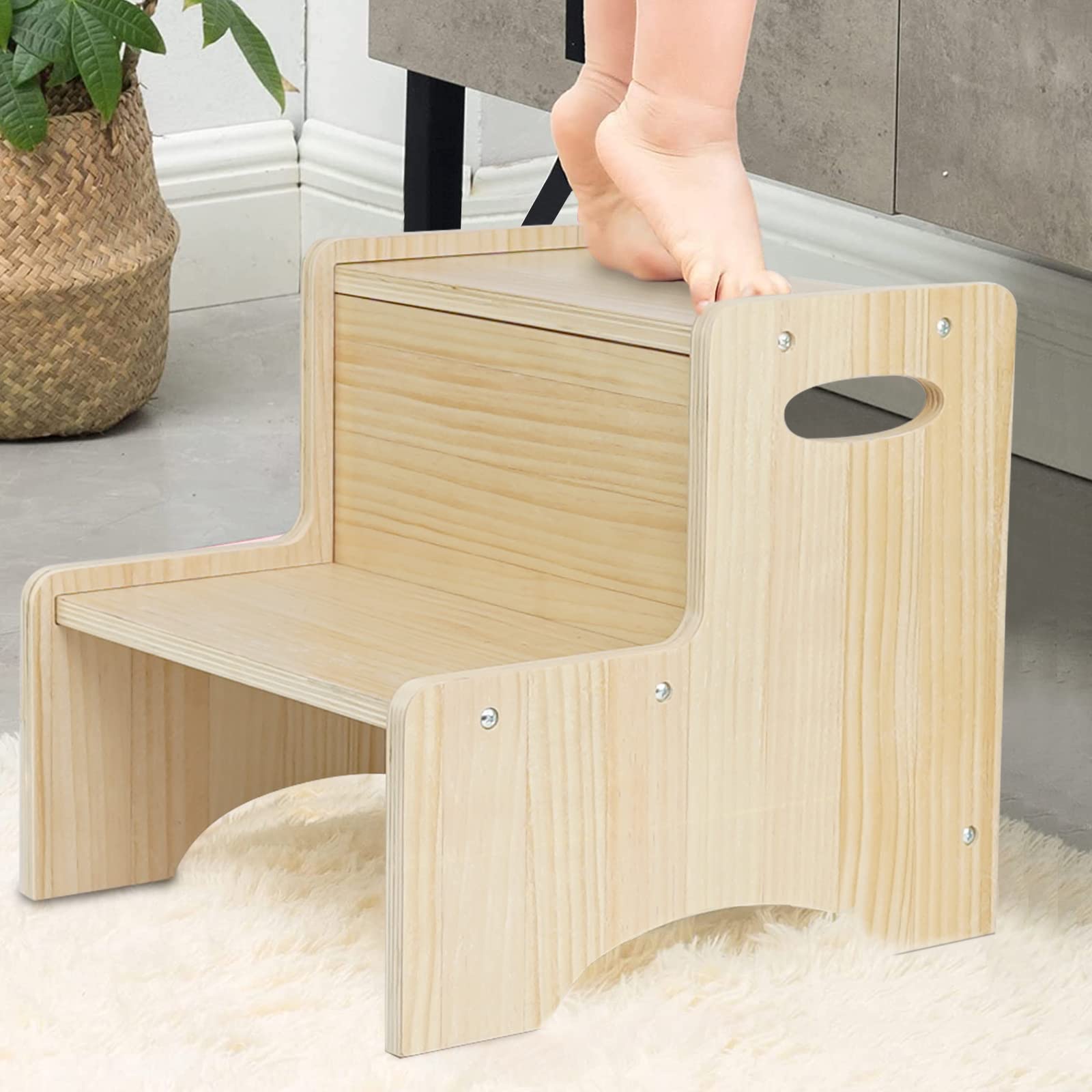 WOOD CITY Toddler Step Stool for Kids, Wooden Two Step Children's Stool ...