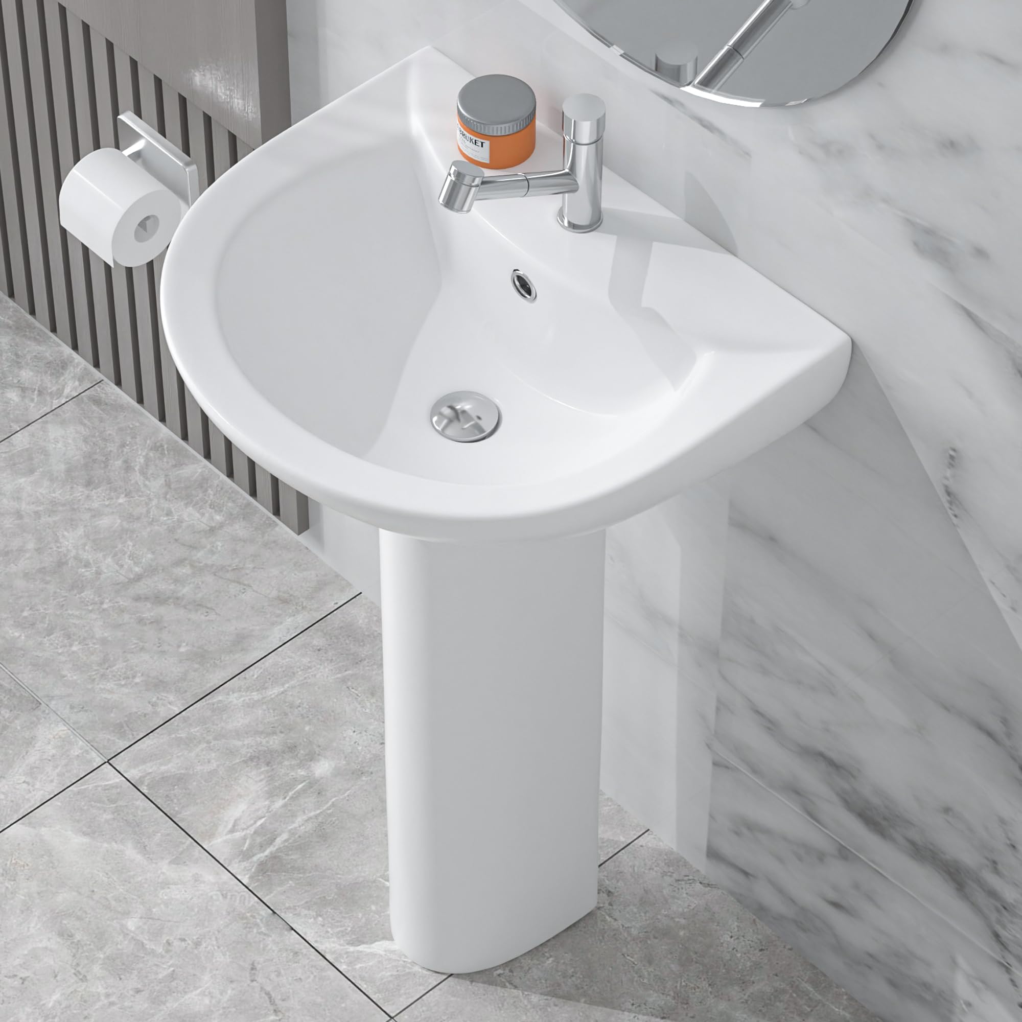 HOMLYLINK Pedestal Sink 20 Inch x 17 Inch Bathroom Pedestal Sink ...