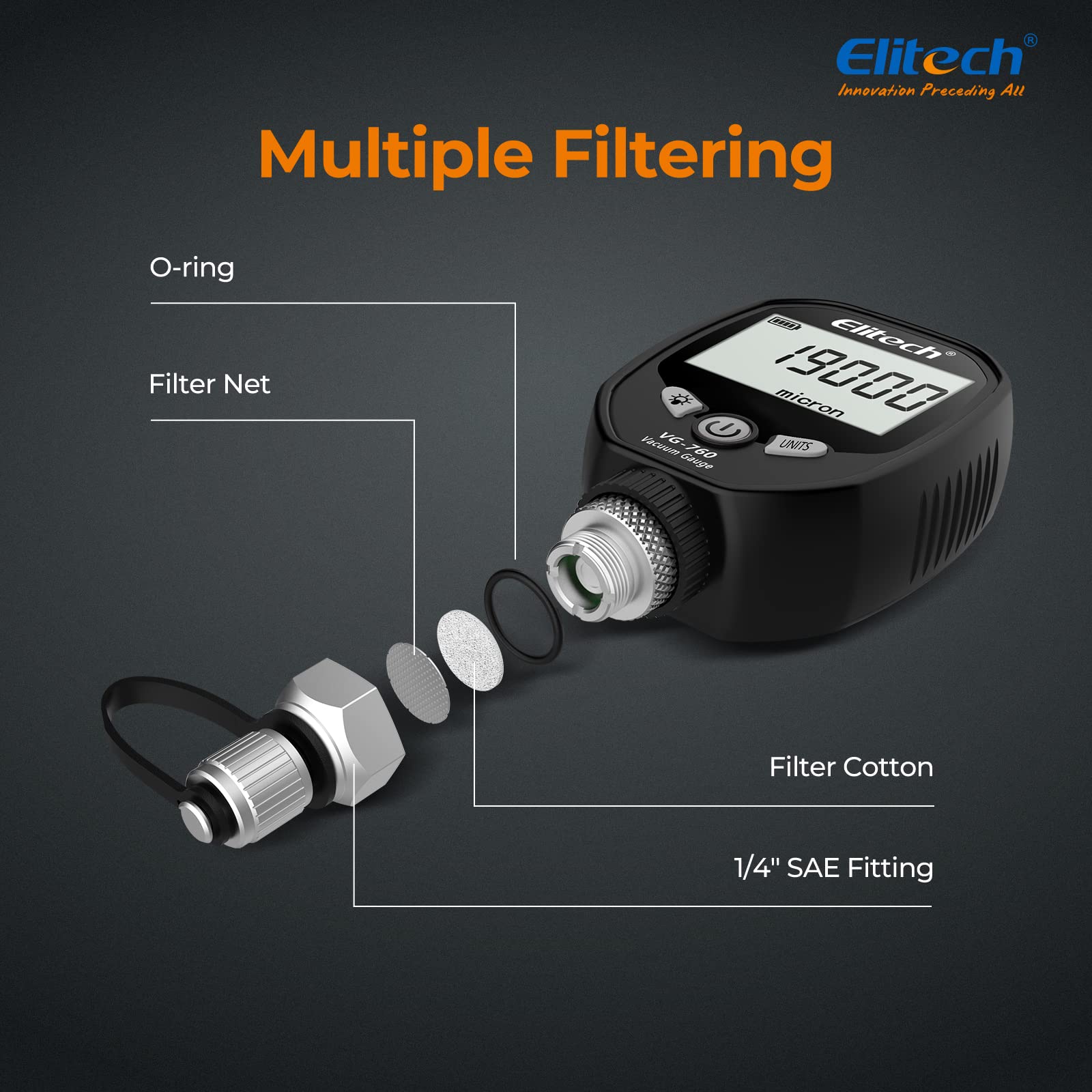 Mua Elitech Digital Vacuum Gauge HVAC Micron Gauge 0-19000 Micron ...
