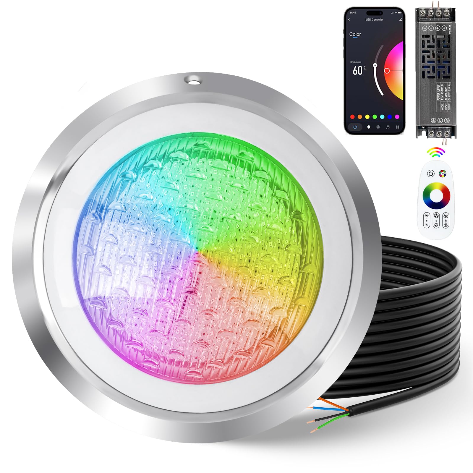 NiaoChao Pool Lights for Inground Pool, 12V 35W RGB Underwater Pool Lights with 50ft Cord, IPX68 ...